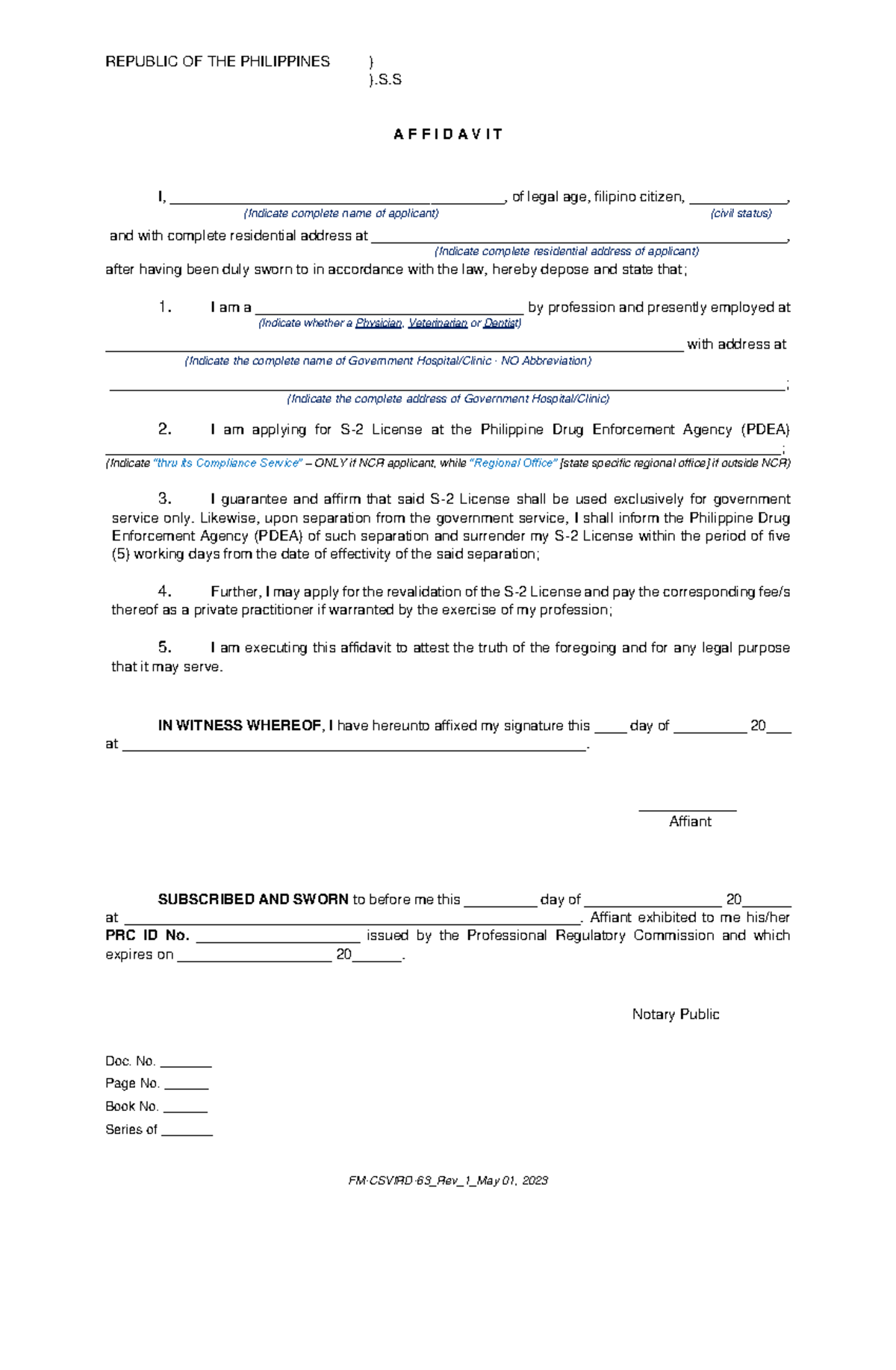 S2-Affidavit for License Application at PDEA - Studocu