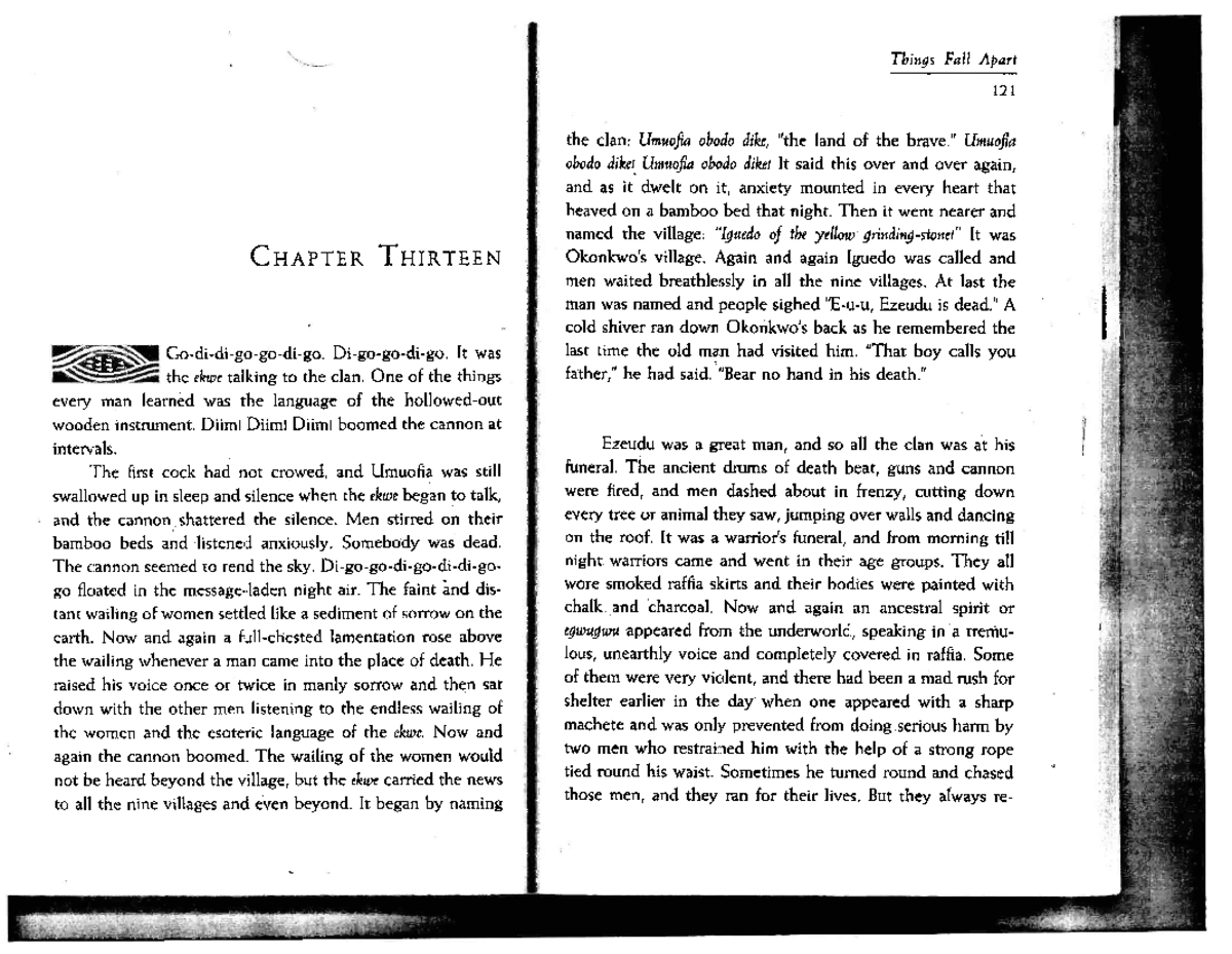 Final Exam Study Notes for Chinua Achebe's "Things Fall Apart" (ENG 202 ...