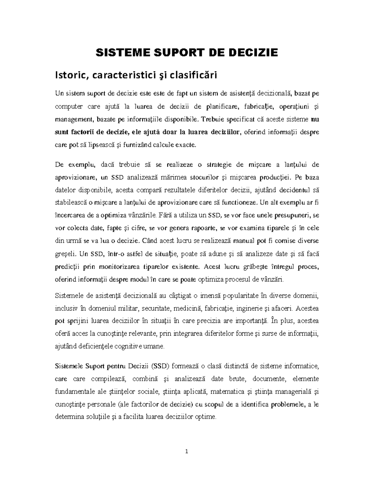 SISTEME SUPORT DE DECIZIE: Istoric, Caracteristici și Clasificări ...