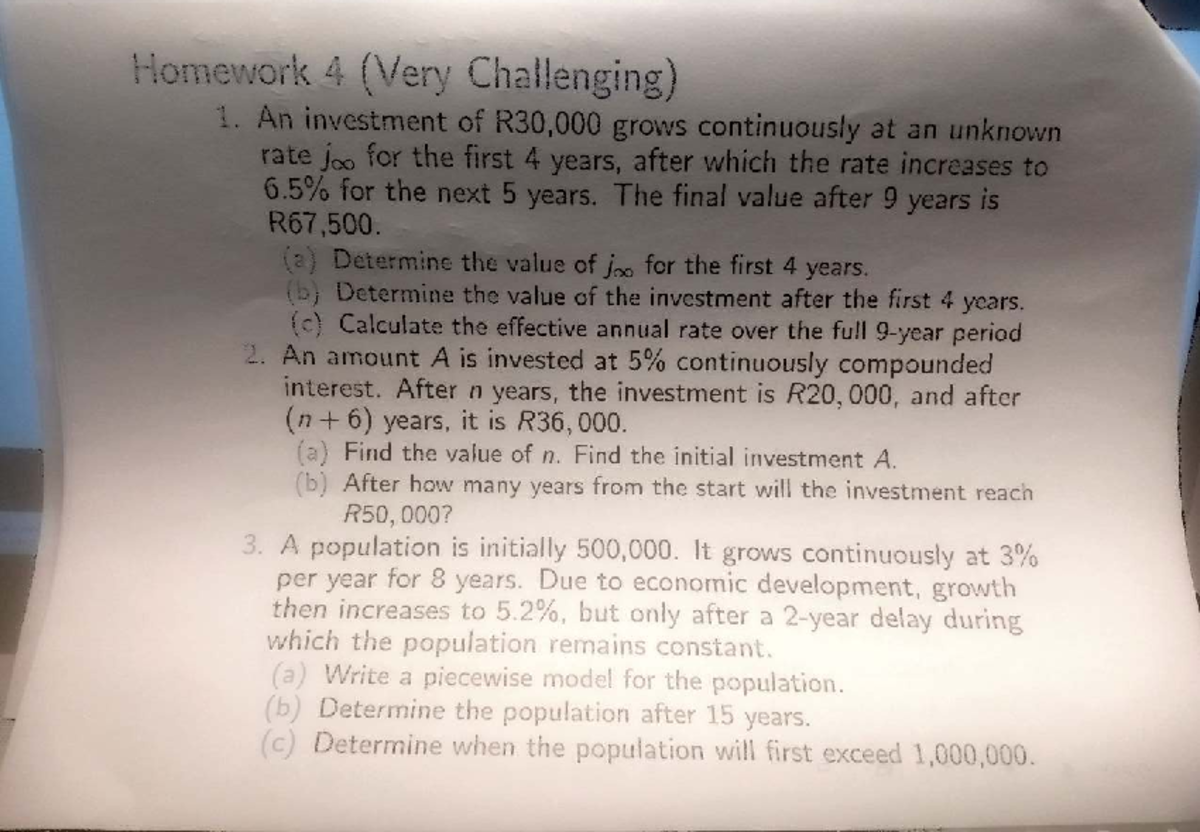 Homework 4: Challenging Investment and Population Problems - Studocu