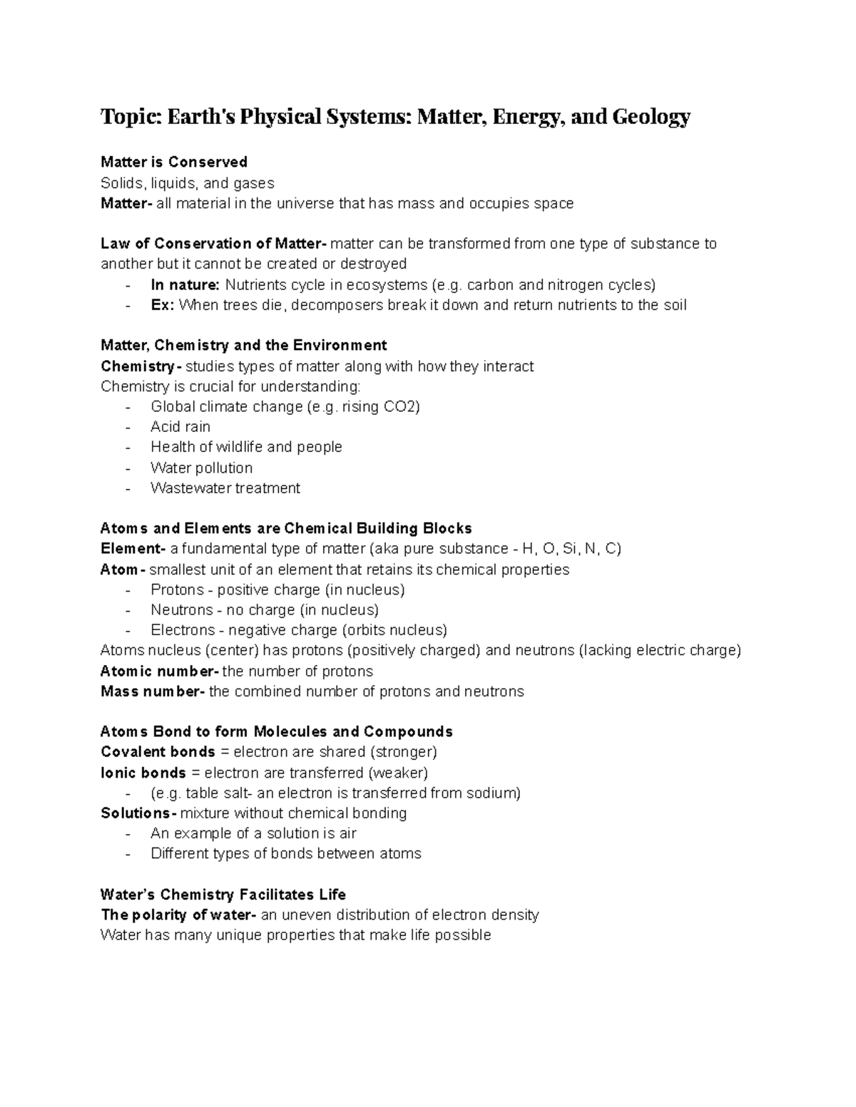Earth's Physical Systems: Matter, Energy, and Geology (LEC #2) - Studocu