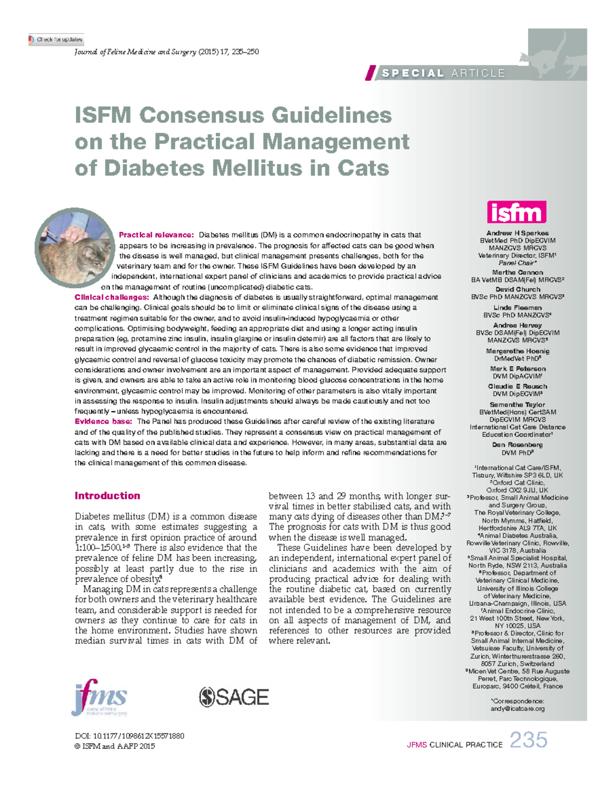 ISFM Guidelines on Practical Management of Diabetes Mellitus in Cats ...
