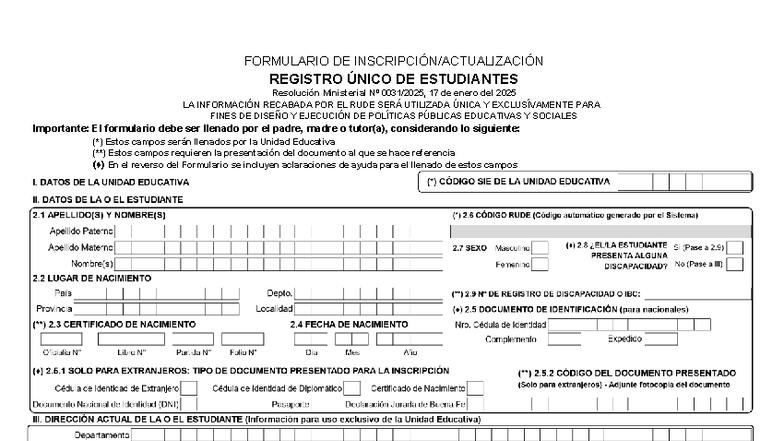 Formulario RUDE 2025 Regular - FORMULARIO DE INSCRIPCIÓN/ACTUALIZACIÓN ...