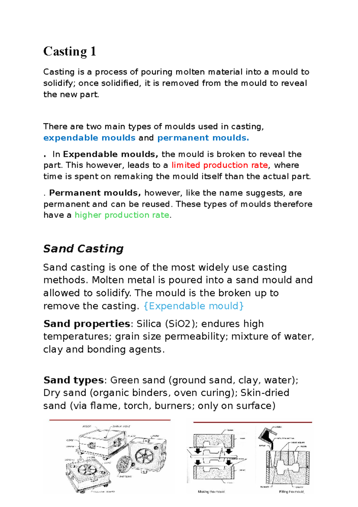 MGC 110 L6 2025 Final Exam Notes on Casting Processes and Techniques ...