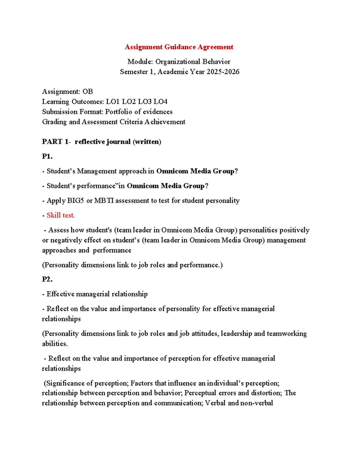 OB Semester 1 Assignment Guidance: Organizational Behavior Insights ...