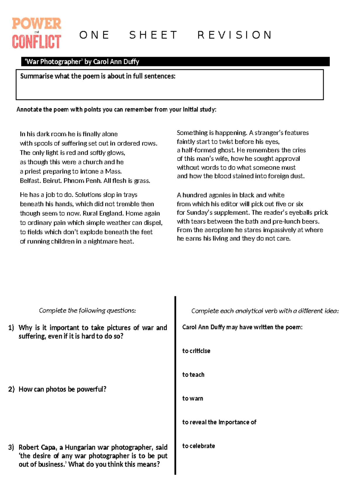 95072756: Carol Ann Duffy's Poem Analysis & Revision Notes - Studocu