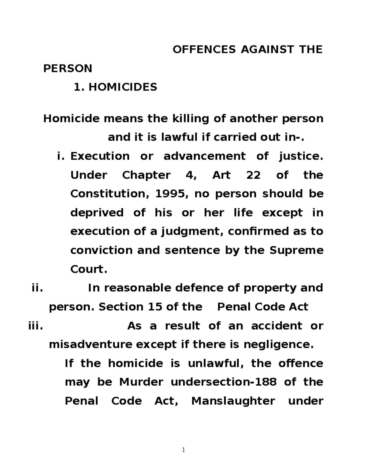 Homicide Notes (LAW 101): Key Concepts & Case References - Studocu