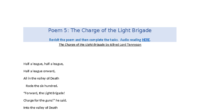 ENG 101: Analysis of "The Charge of the Light Brigade" Poem - Studocu