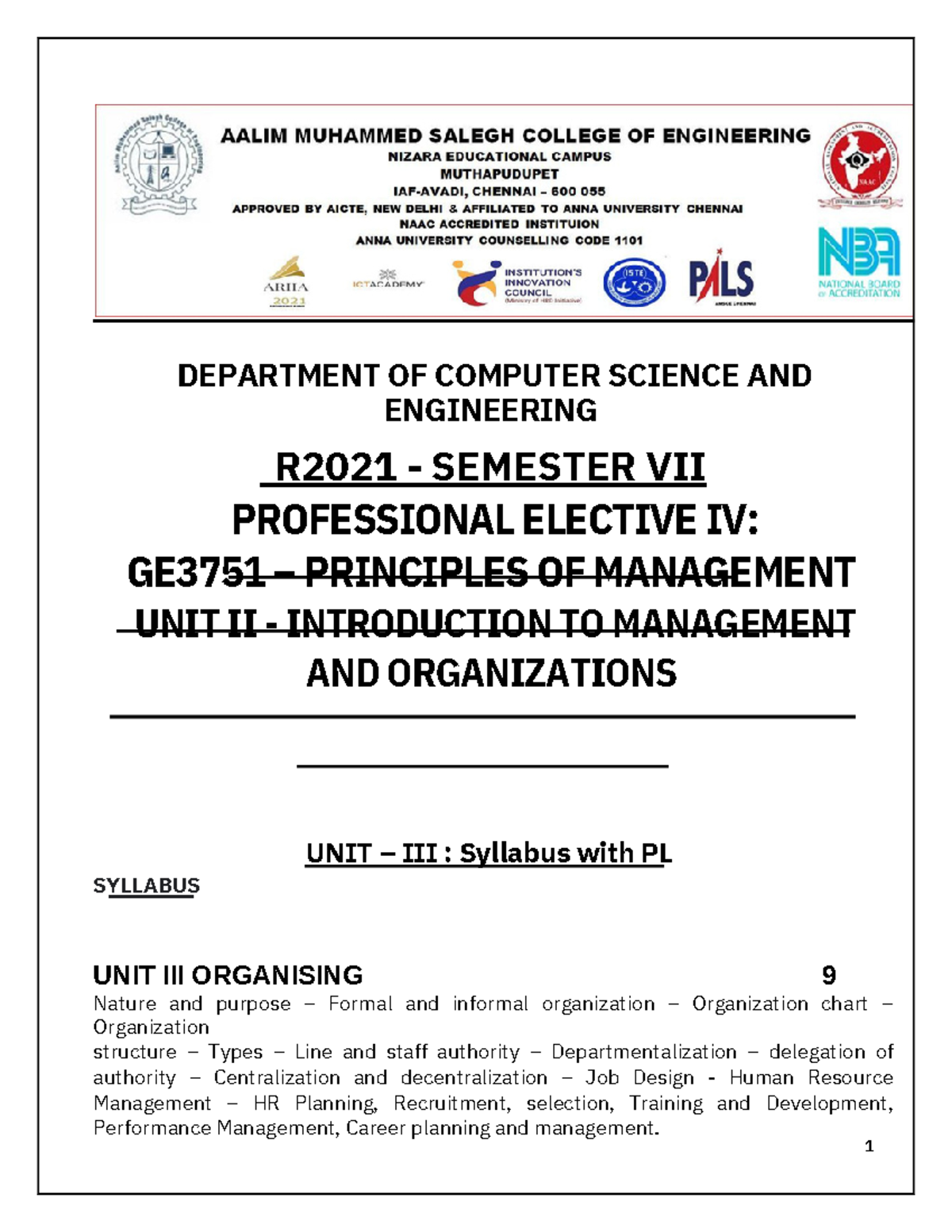 GE3751 - POM UNIT III: Organizing Notes for Final Exam Preparation ...