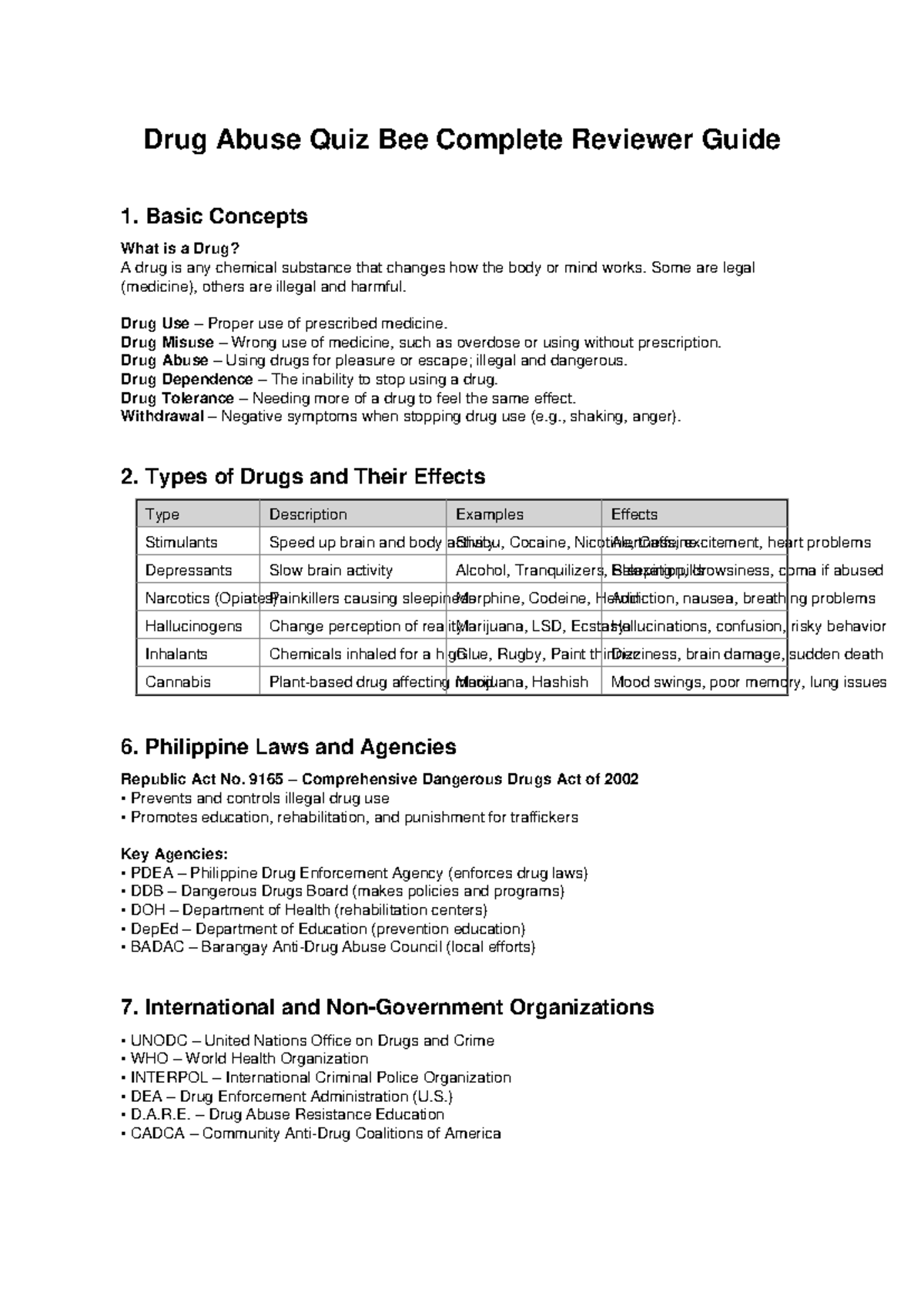Drug Abuse Quiz Bee Complete Reviewer Guide - Studocu