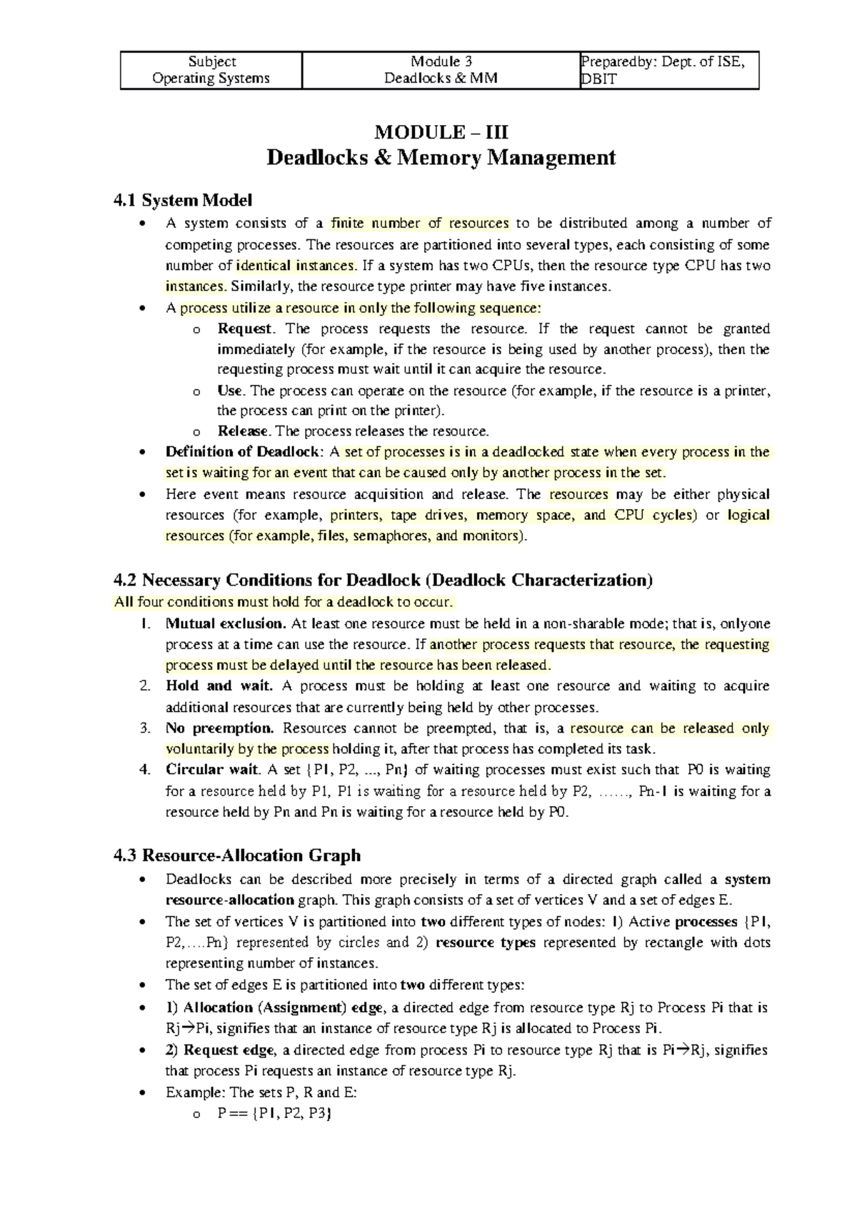 Module 3 - Deadlocks in Operating Systems: Comprehensive Notes - Studocu