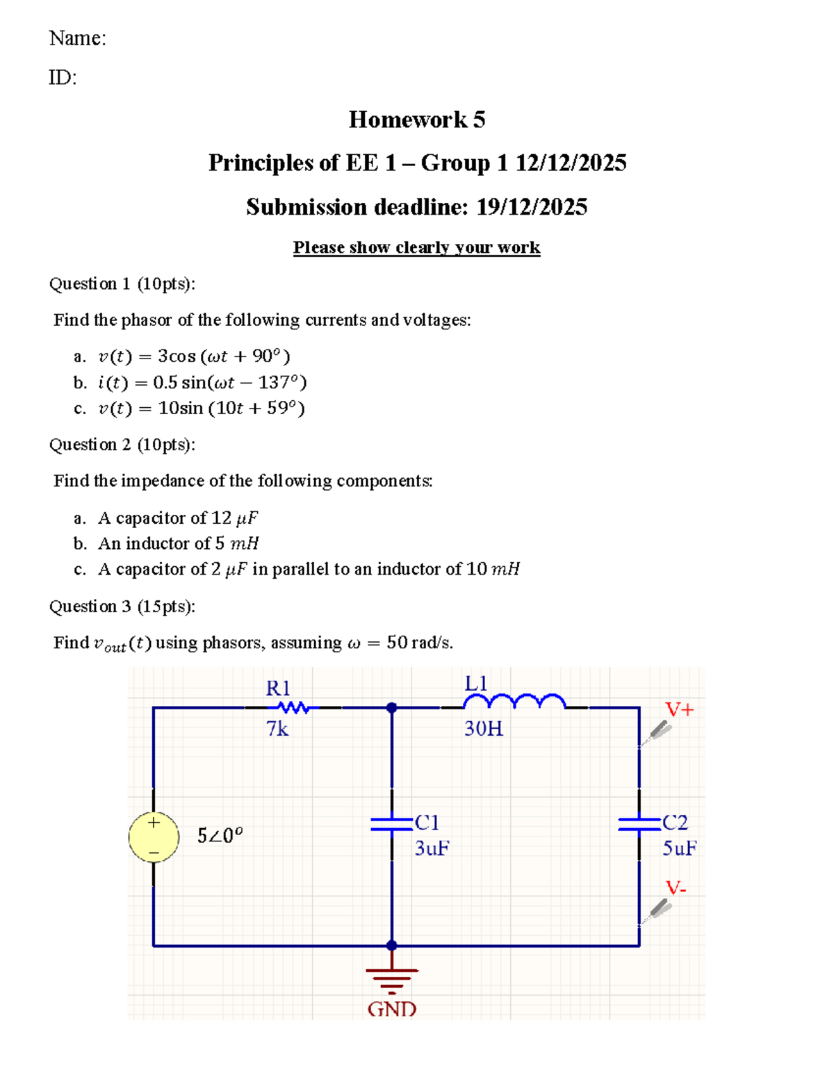 EE1 HW5 G1 - Final Assignment on Phasors and Impedance - Studocu