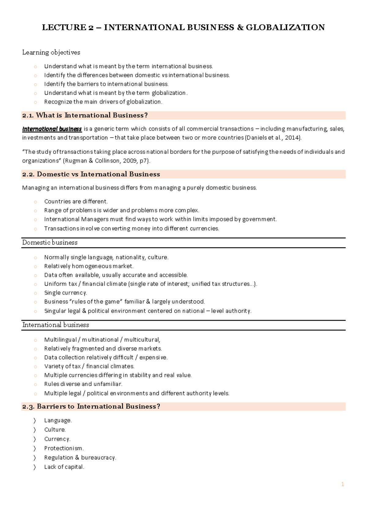 Lecture 2 International Business and Globalization + Seminar 2 + QUIZ ...
