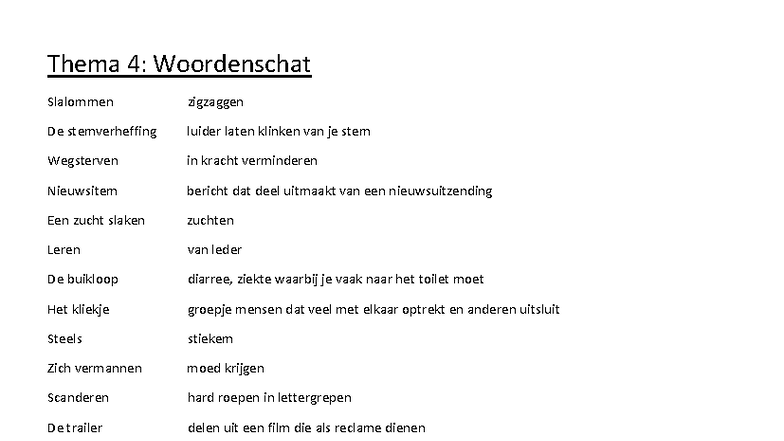 Thema 4: Woordenschat en Spreekwoorden - Zegswijzen - Studocu