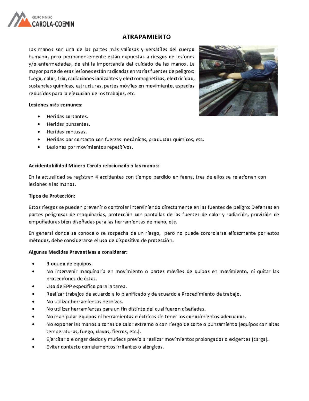 Guía de Prevención de Lesiones en las Manos - Charla Atrapamiento - Studocu