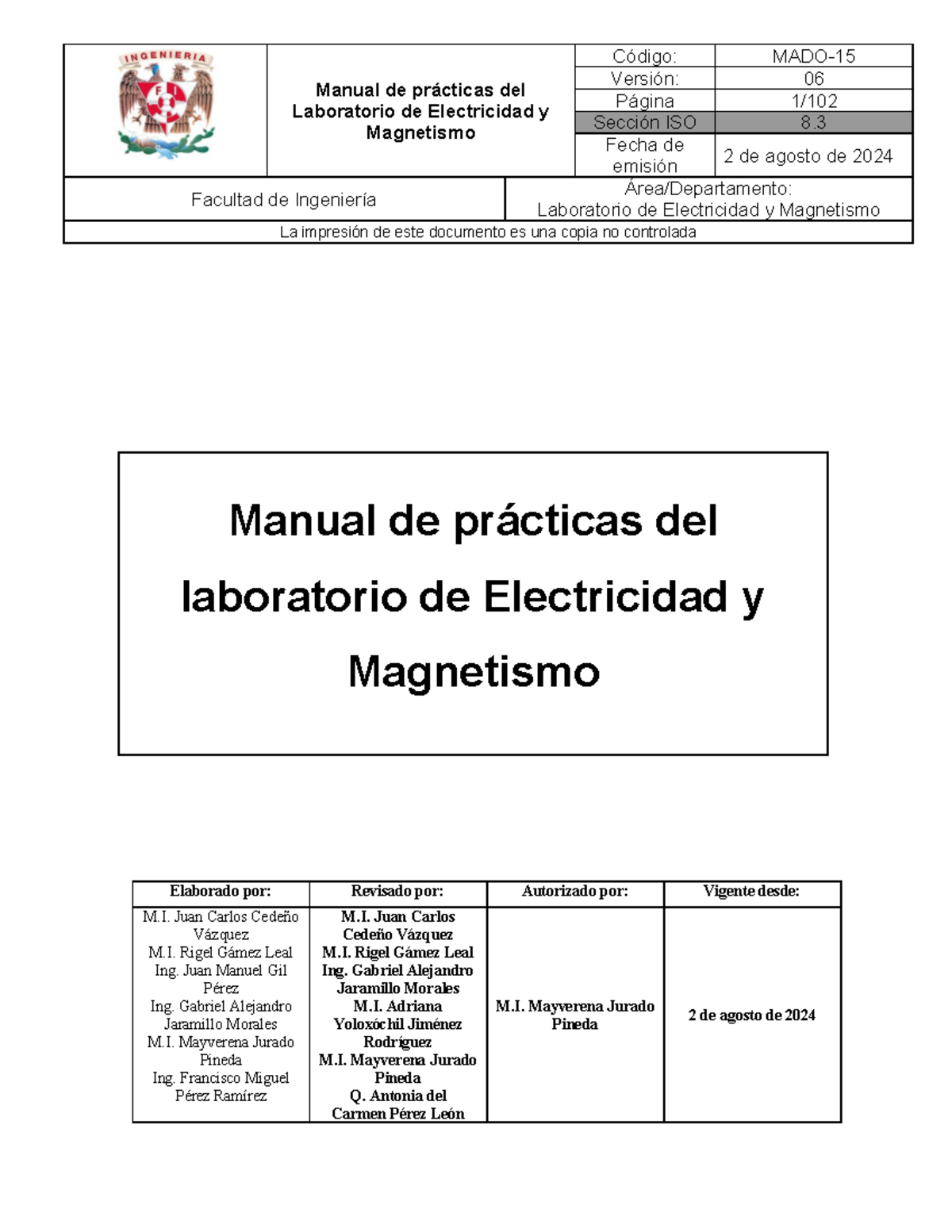 Manual de Prácticas del Lab. de Electricidad y Magnetismo - Versión 06 - Studocu