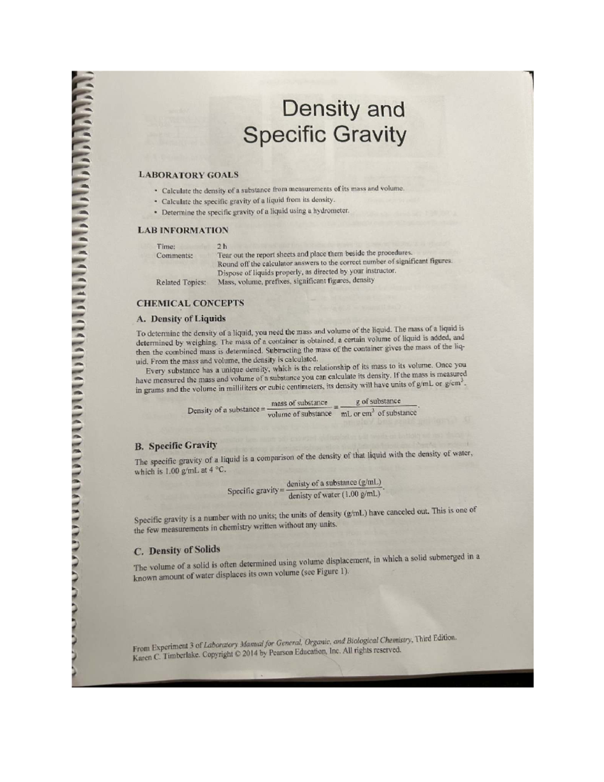 CHEM 101: Density and Specific Gravity Lab Report - Studocu