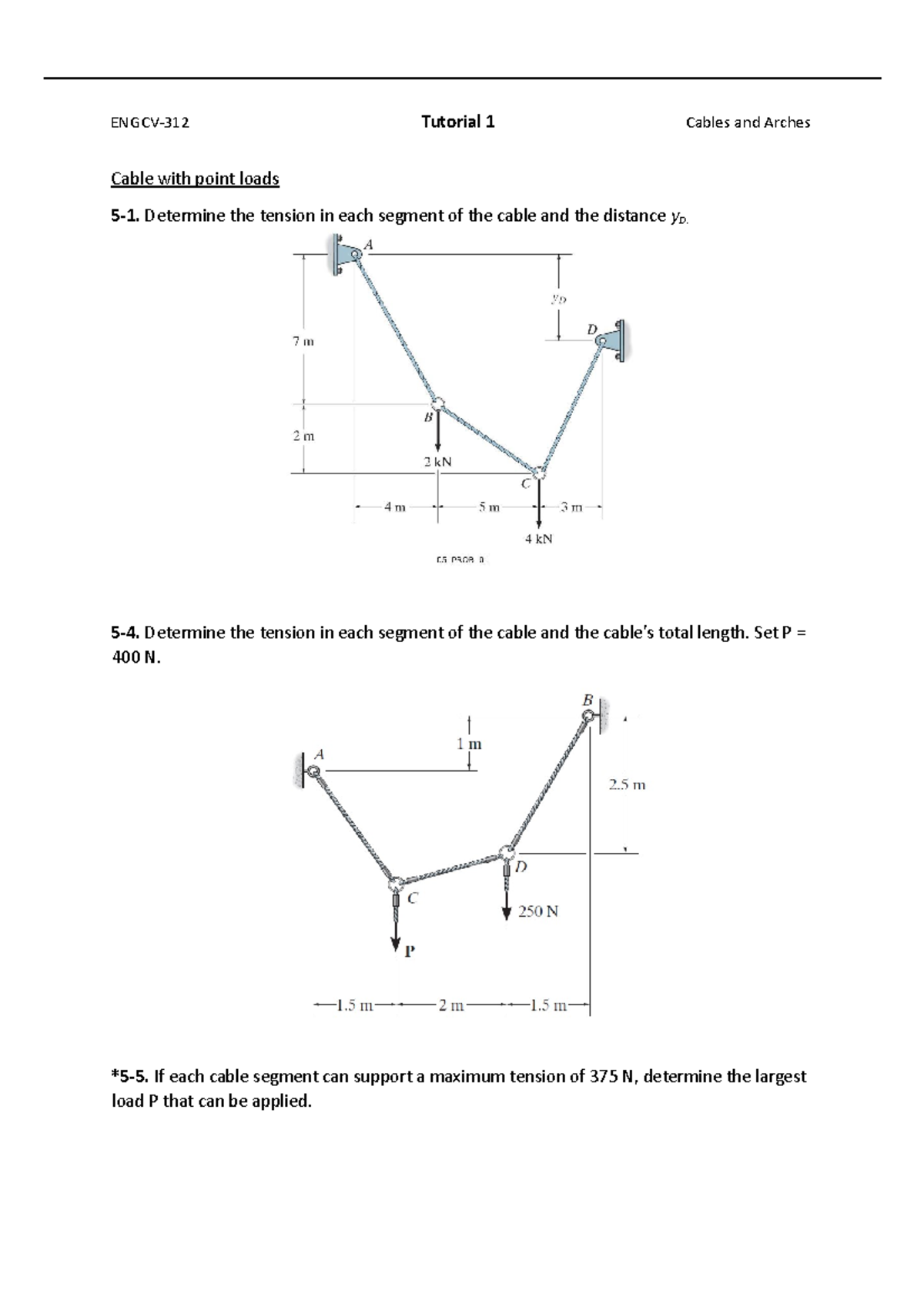 01 Cables and Arches Tutorial: Tension Analysis & Load Calculations - Studocu