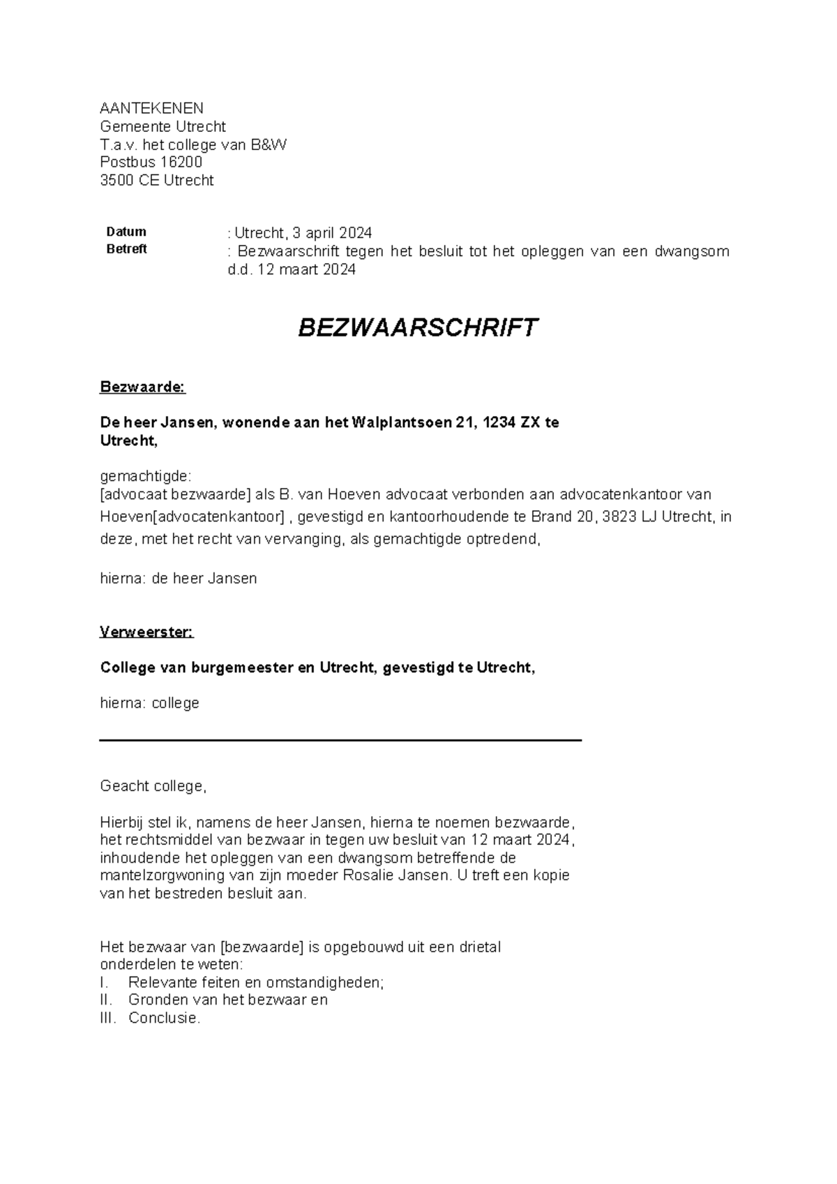Bezwaar Tegen Dwangsom - K. Jansen, Mantelzorgwoning Utrecht - Studeersnel