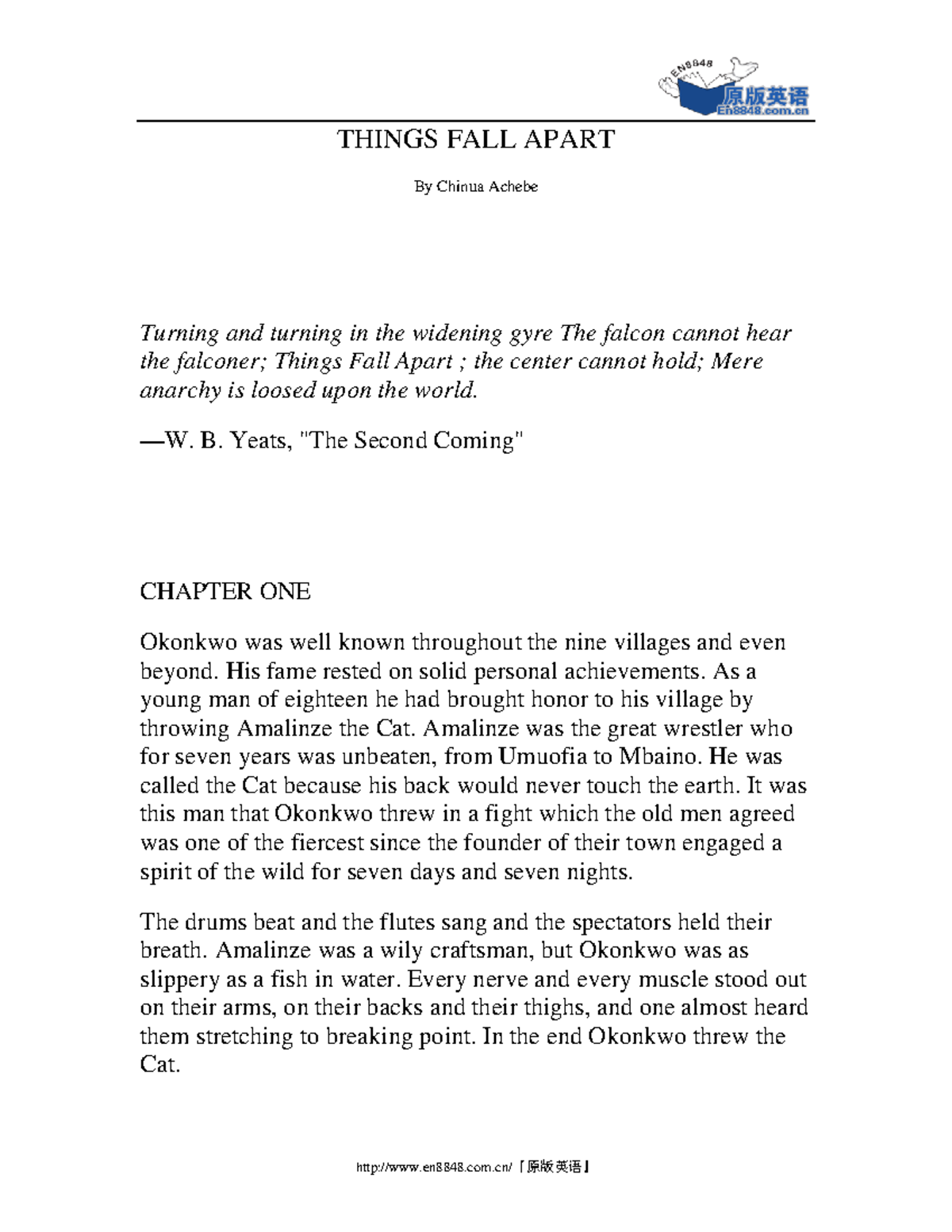 Things Fall Apart: An Analysis of Chapters 1-3 in Achebe's Novel - Studocu