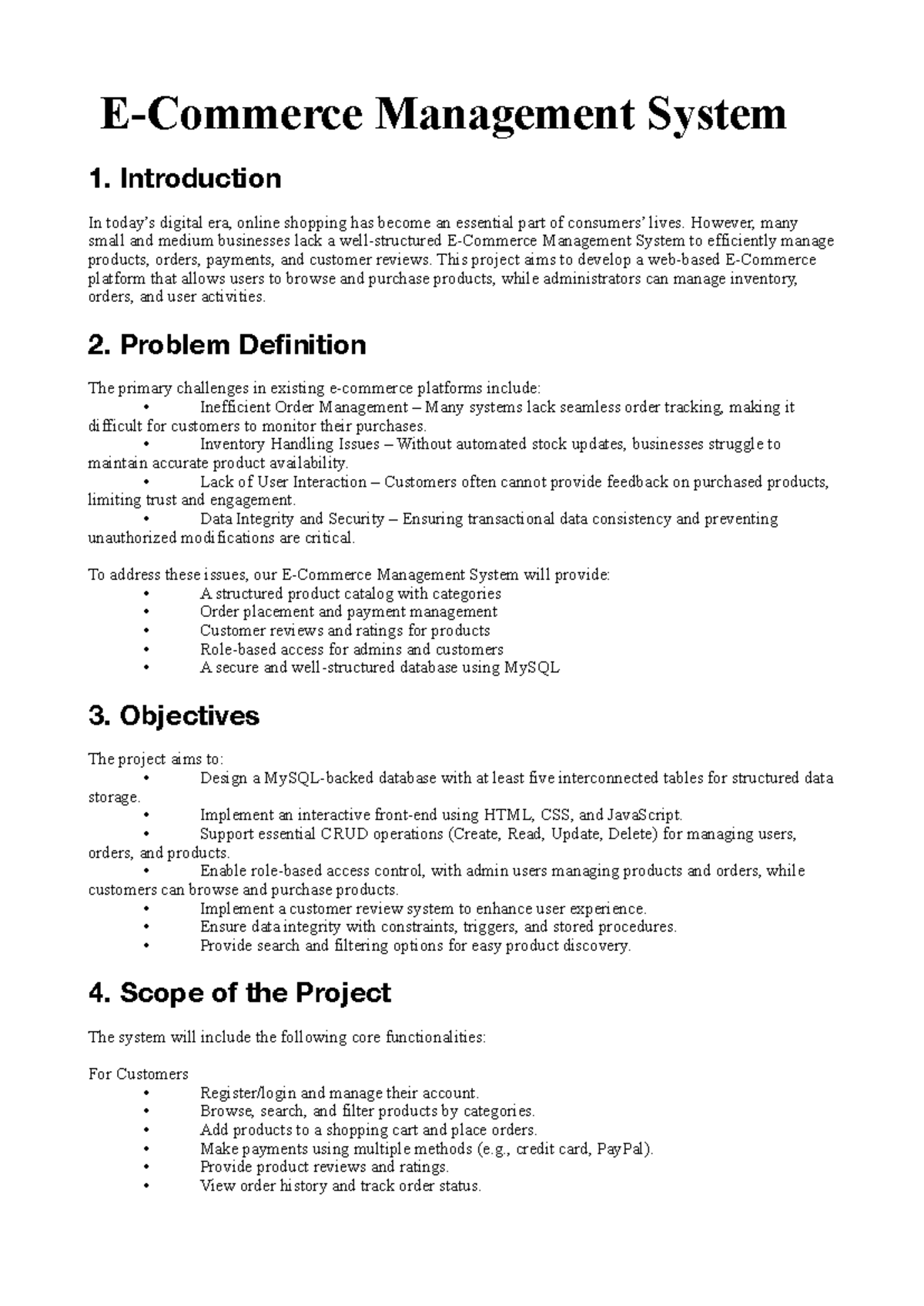 DBMS Ecommerce - good - E-Commerce Management System 1. Introduction In ...