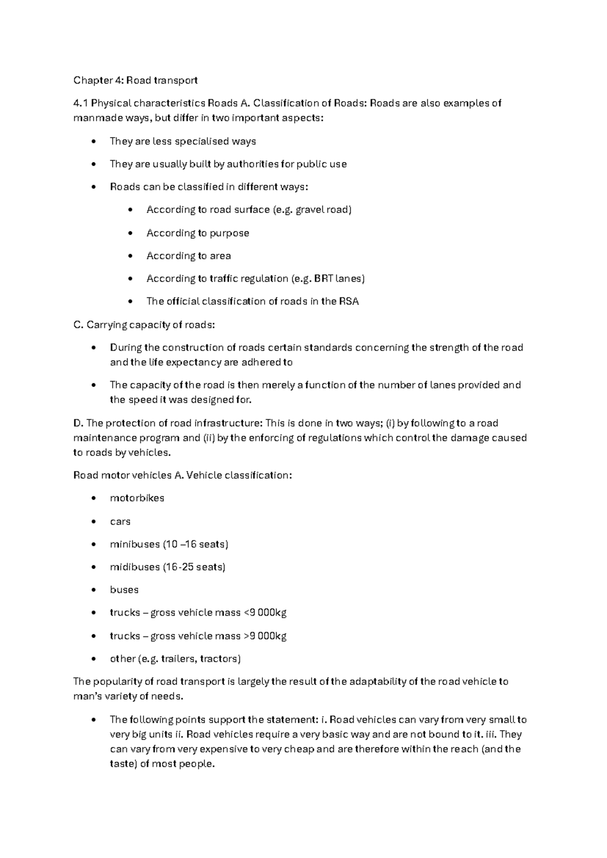 Chapter 4: Road Transport Dynamics and Vehicle Classifications - Studocu