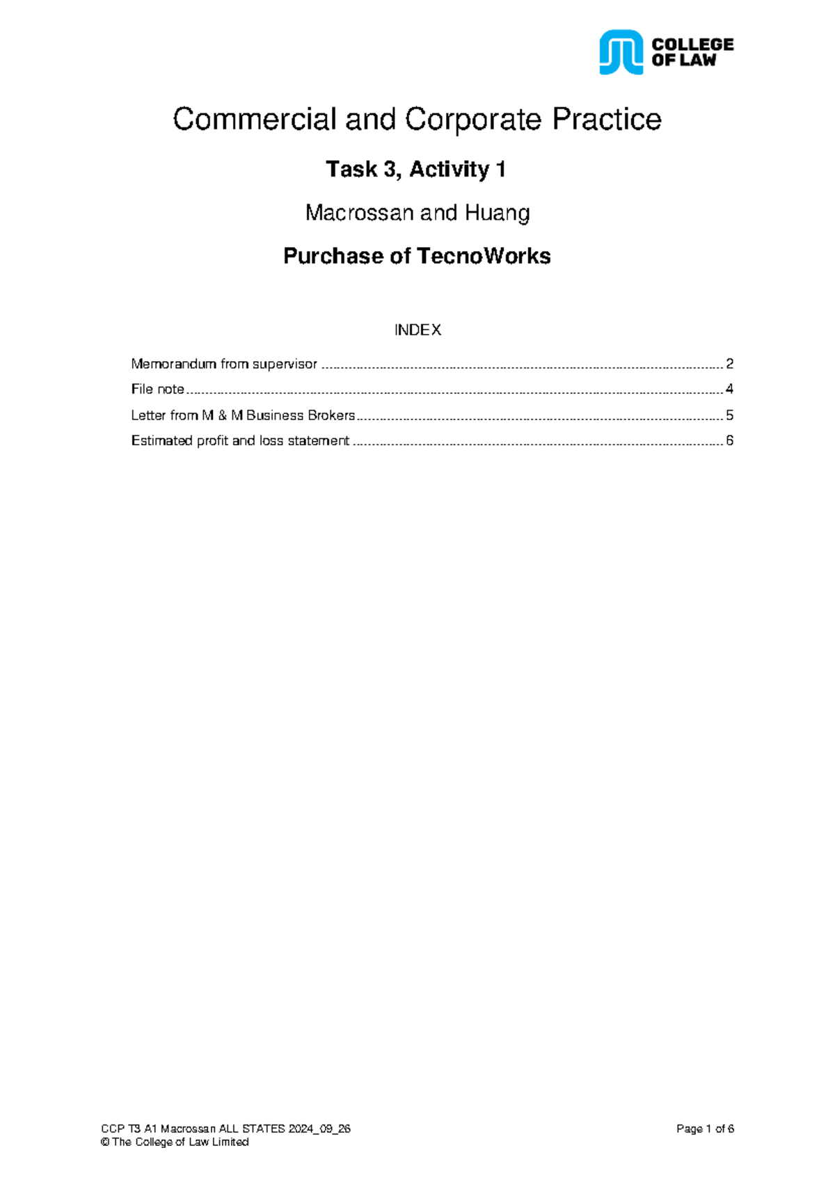CCP T3 A1 - Commercial and Corporate Practice: TecnoWorks Purchase ...