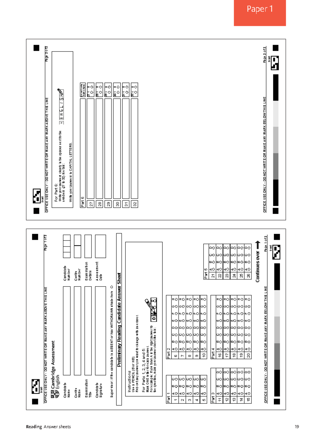 427553587 PET 2020 Preliminary Reading Candidate Answer Sheet - Studocu