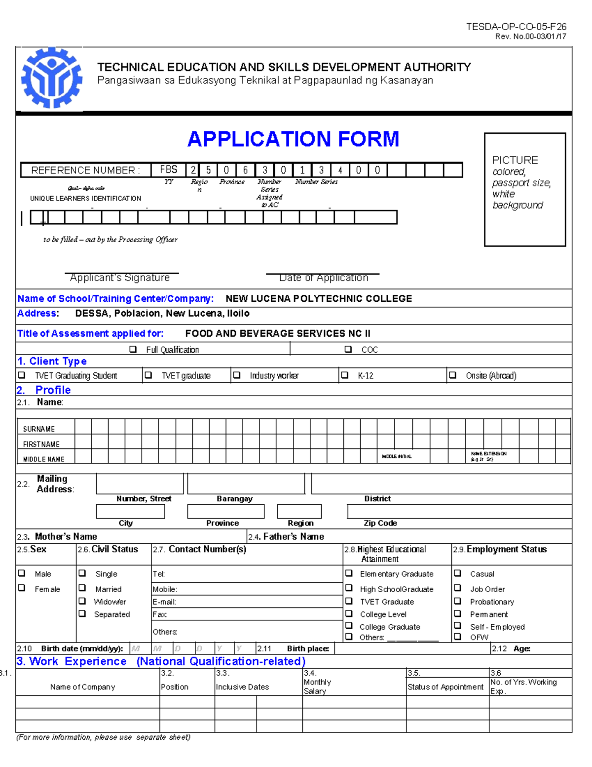 TM1 Application Form Practice Materials for Technical Education - Studocu