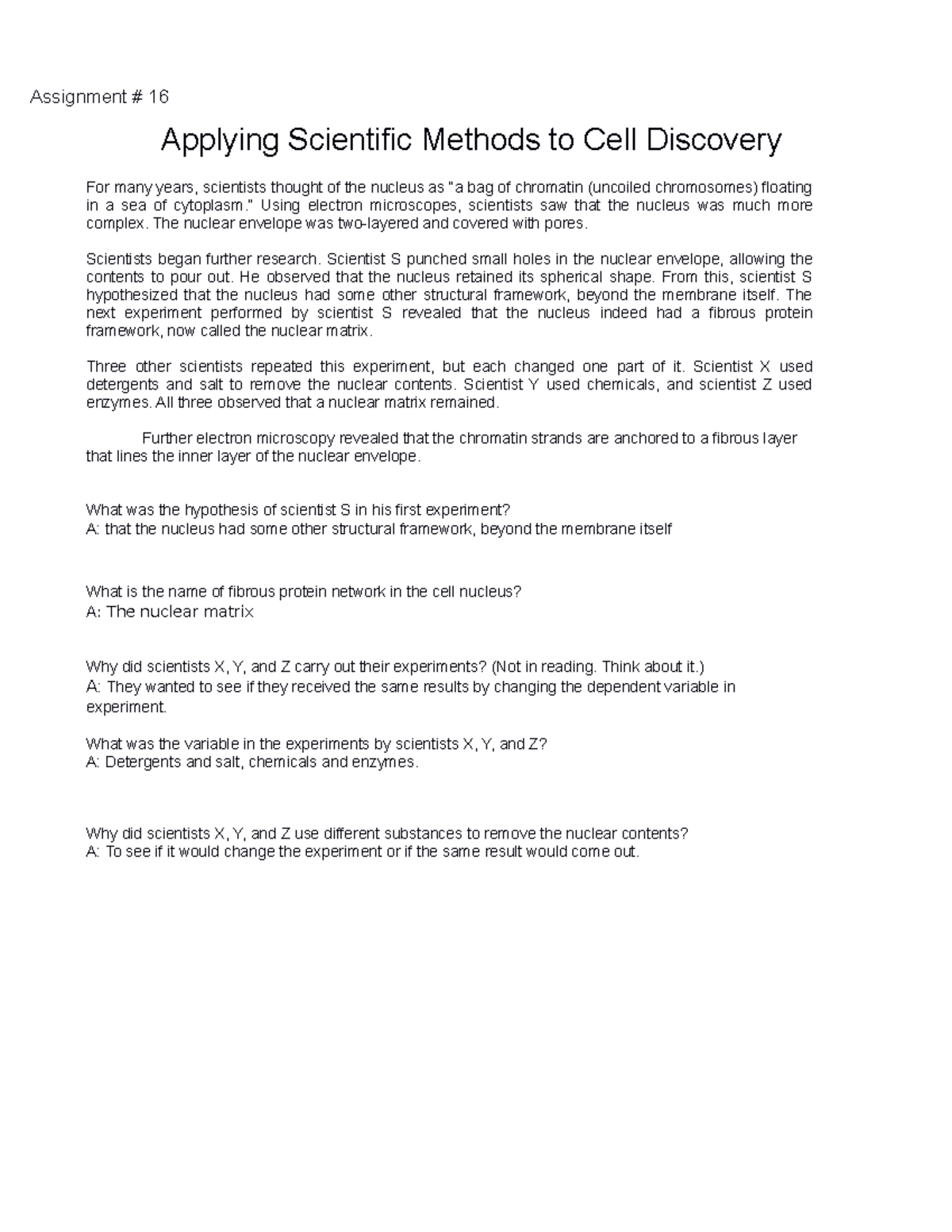 Assignment #16: Scientific Methods in Cell Discovery and Structure ...