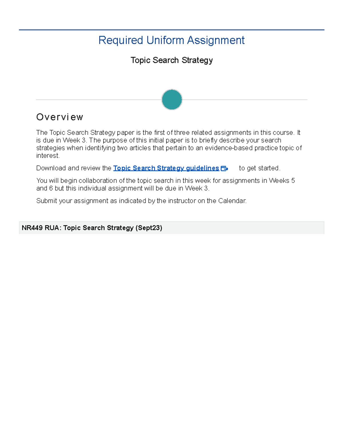 NR449 RUA: Week 3 Topic Search Strategy Overview - Studocu