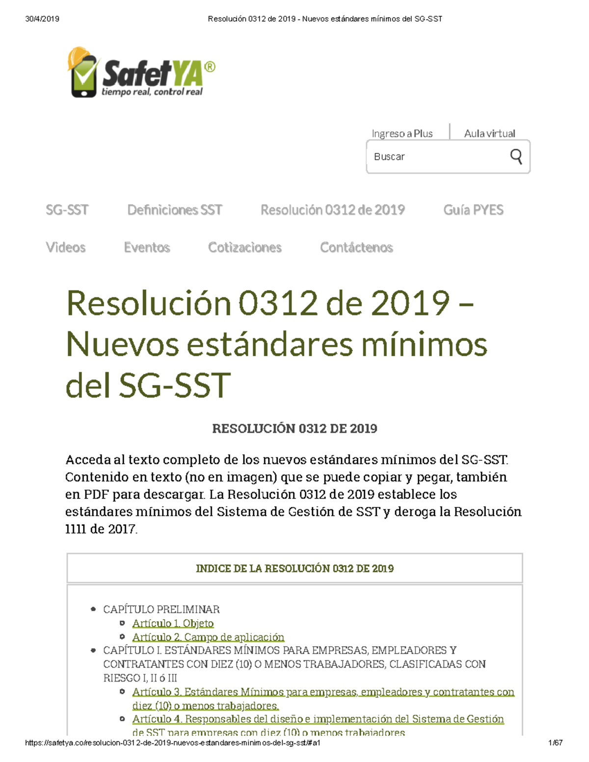 SG-SST Resolución 0312 de 2019: Nuevos Estándares Mínimos - Studocu