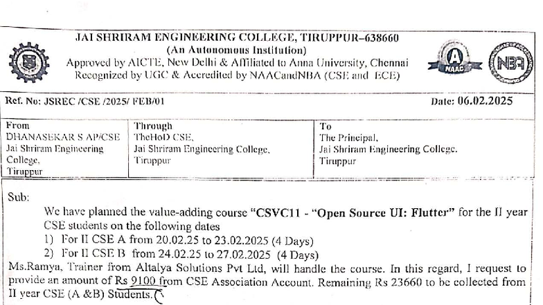Value Added Course: CSVC11 Source UI: Flutter for II Year CSE Students ...