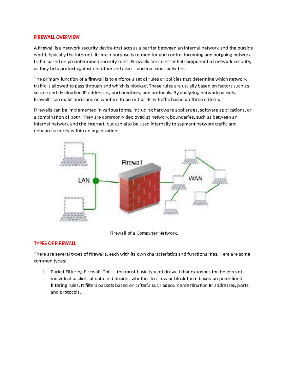 FIREWALL OVERVIEW: Types, Features, and Design Considerations - Studocu