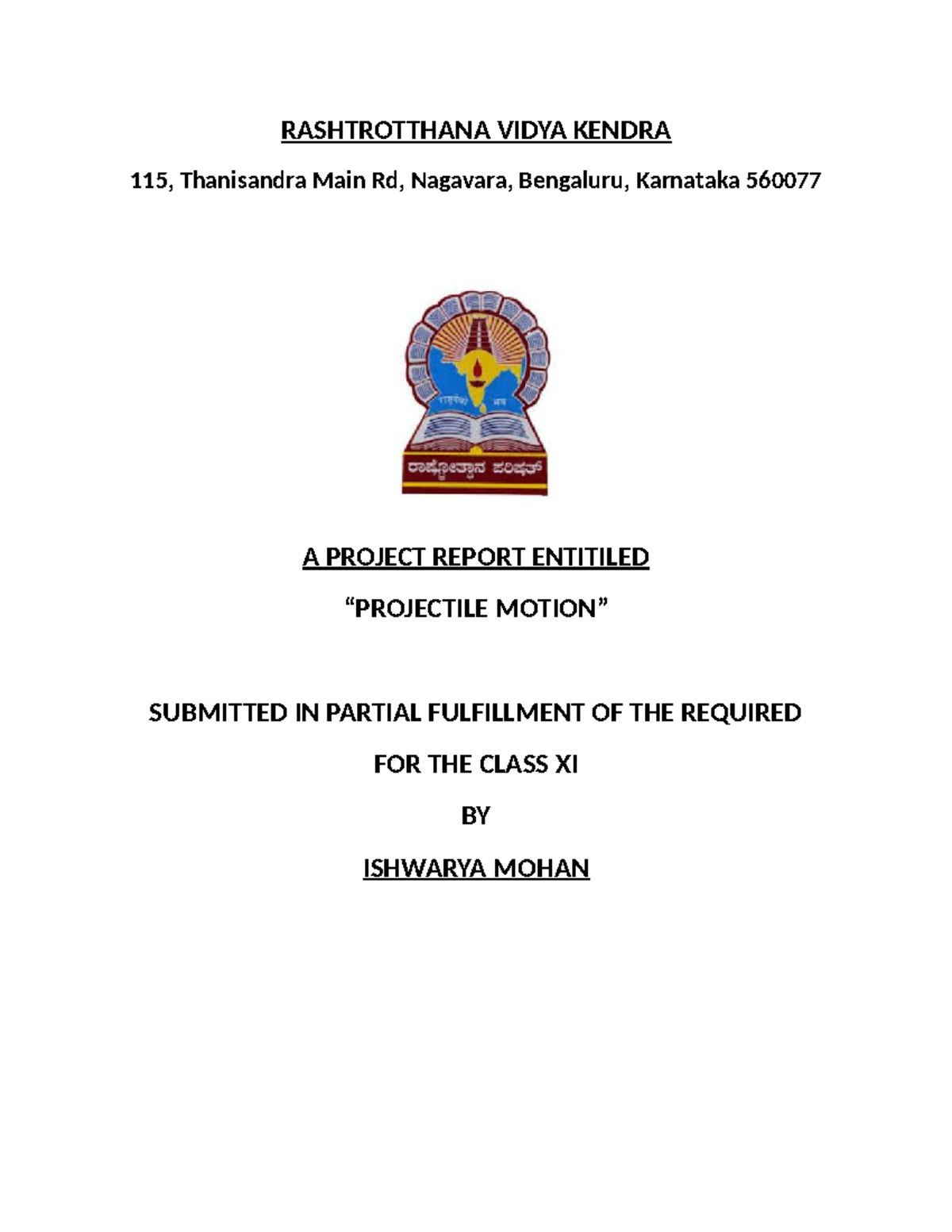 Class XI Physics Investigatory Project: Projectile Motion Analysis ...