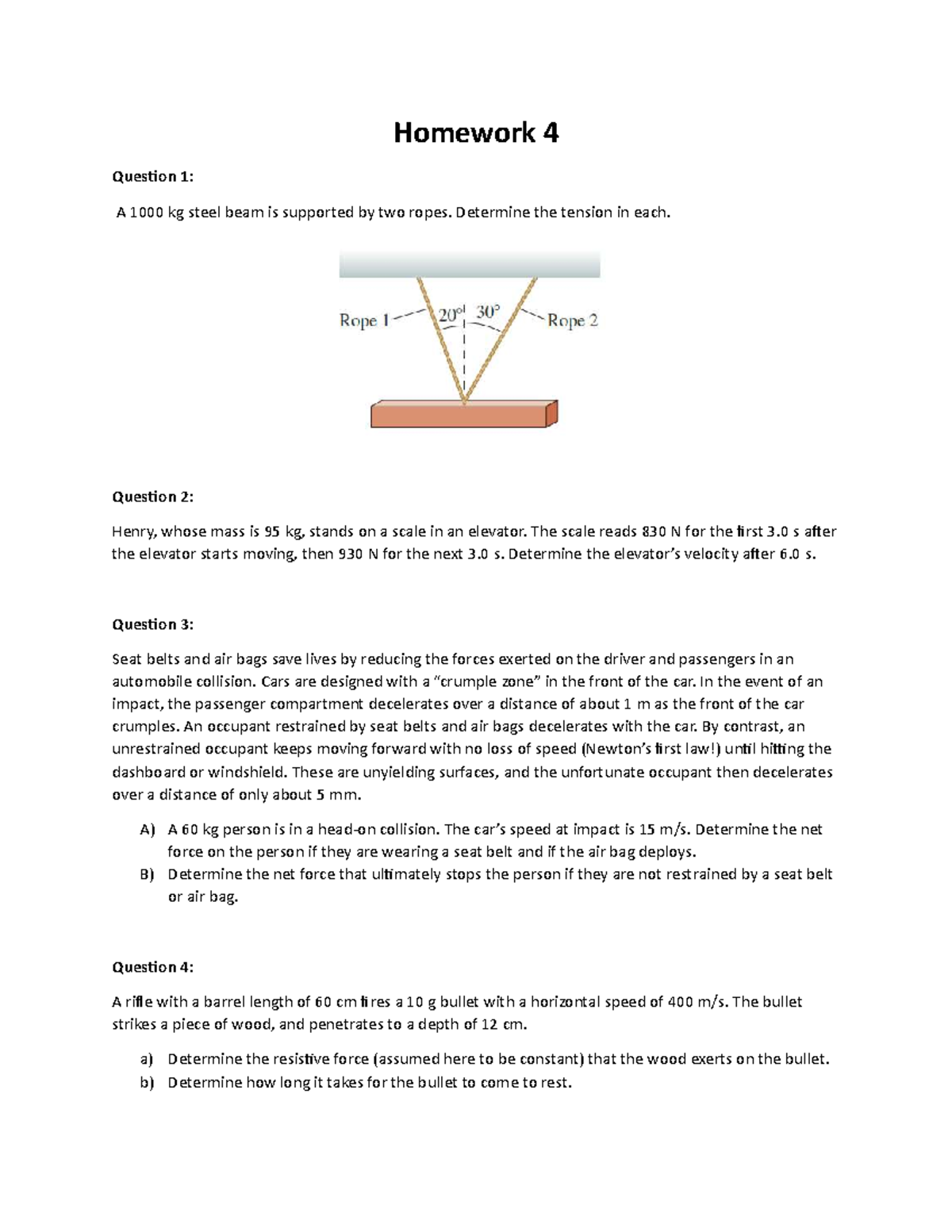 Physics Homework 4: Forces and Motion Problems - Studocu