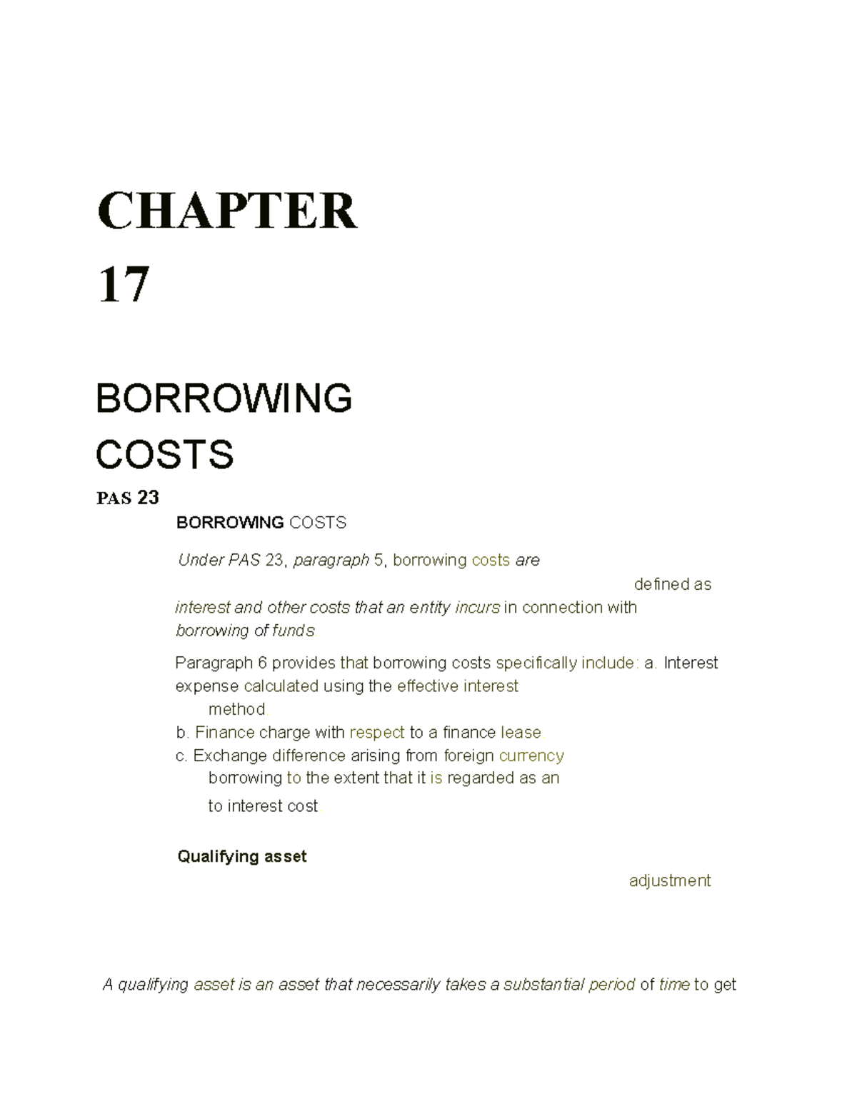 PAS 23 Borrowing Costs - CFAS - CHAPTER 17 BORROWING COSTS PAS 23 ...