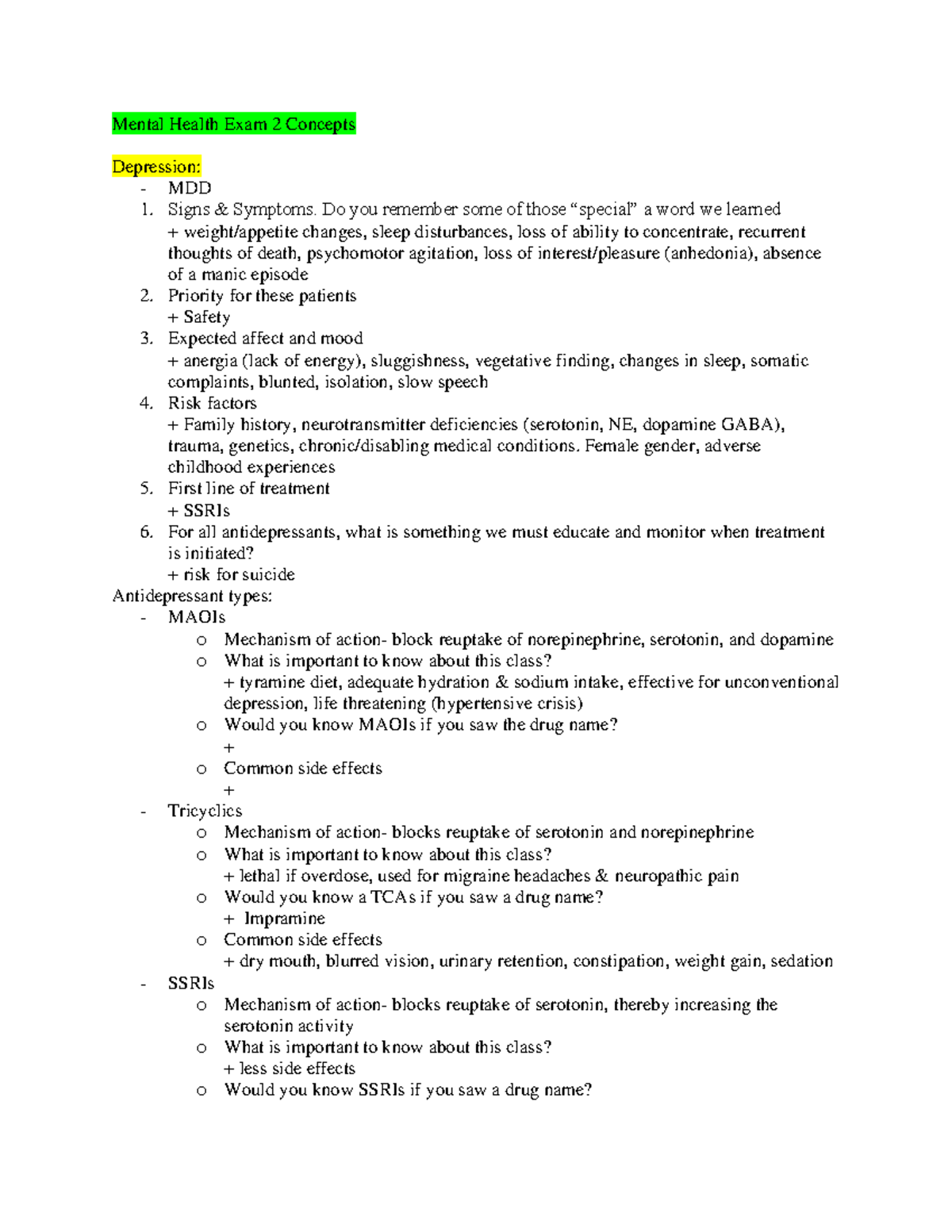 Mental Health Exam 2 Study Guide: Key Concepts and Treatments - Studocu