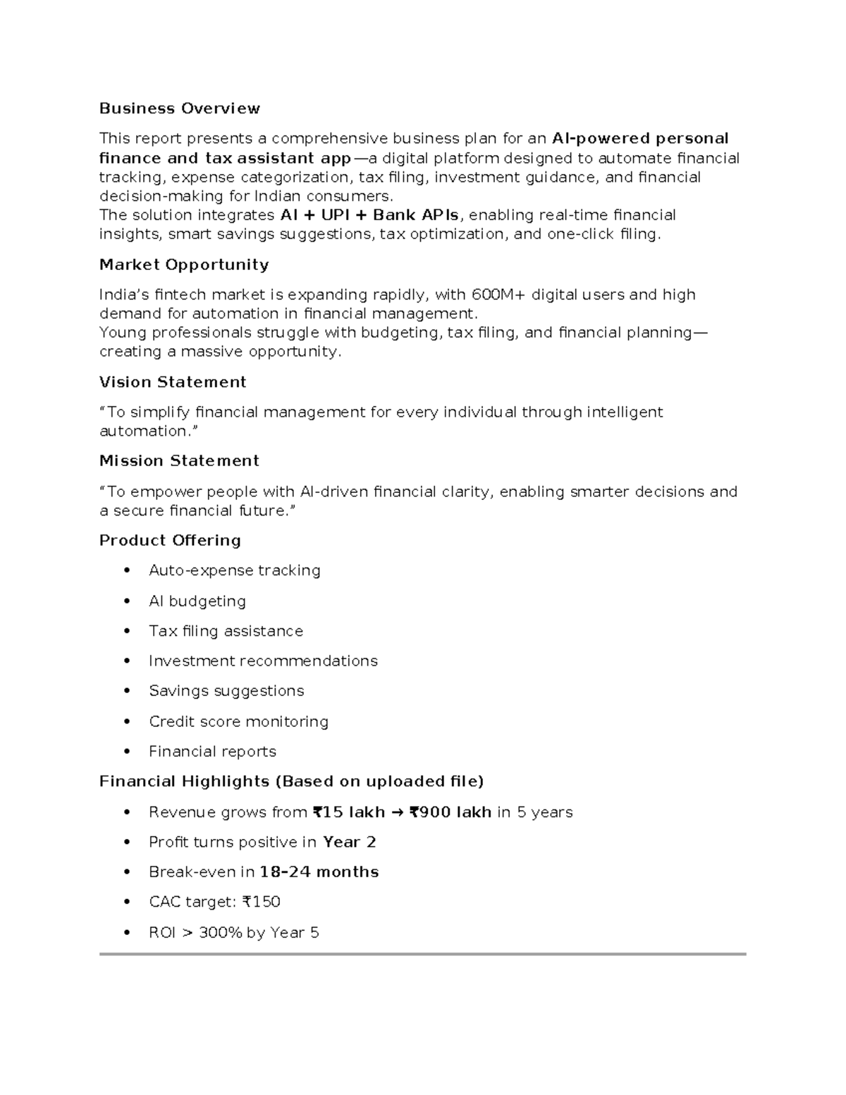 Business Plan for Personal Finance App (FIN 101) - Studocu