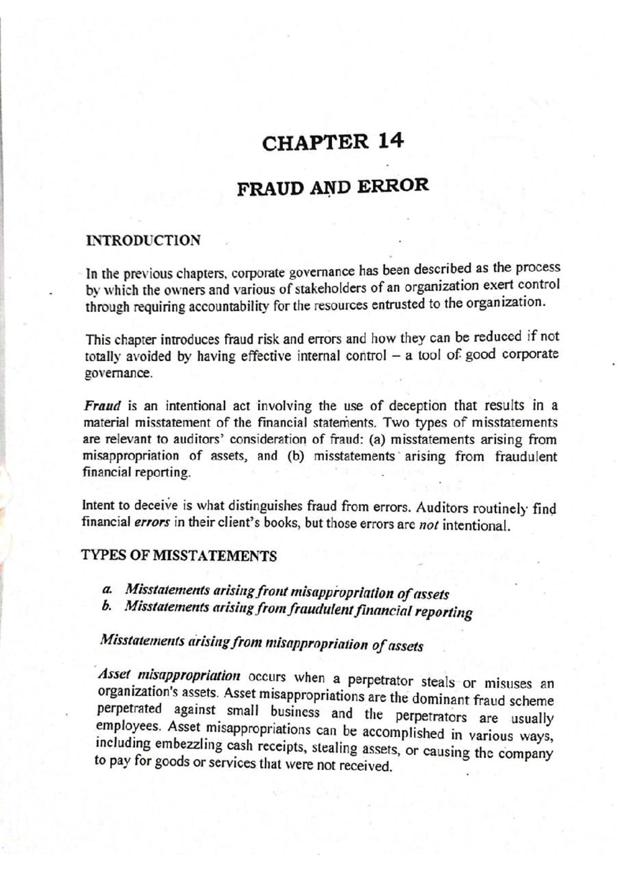 CHAPTER 14: UNDERSTANDING FRAUD AND ERROR IN CORPORATE GOVERNANCE - Studocu