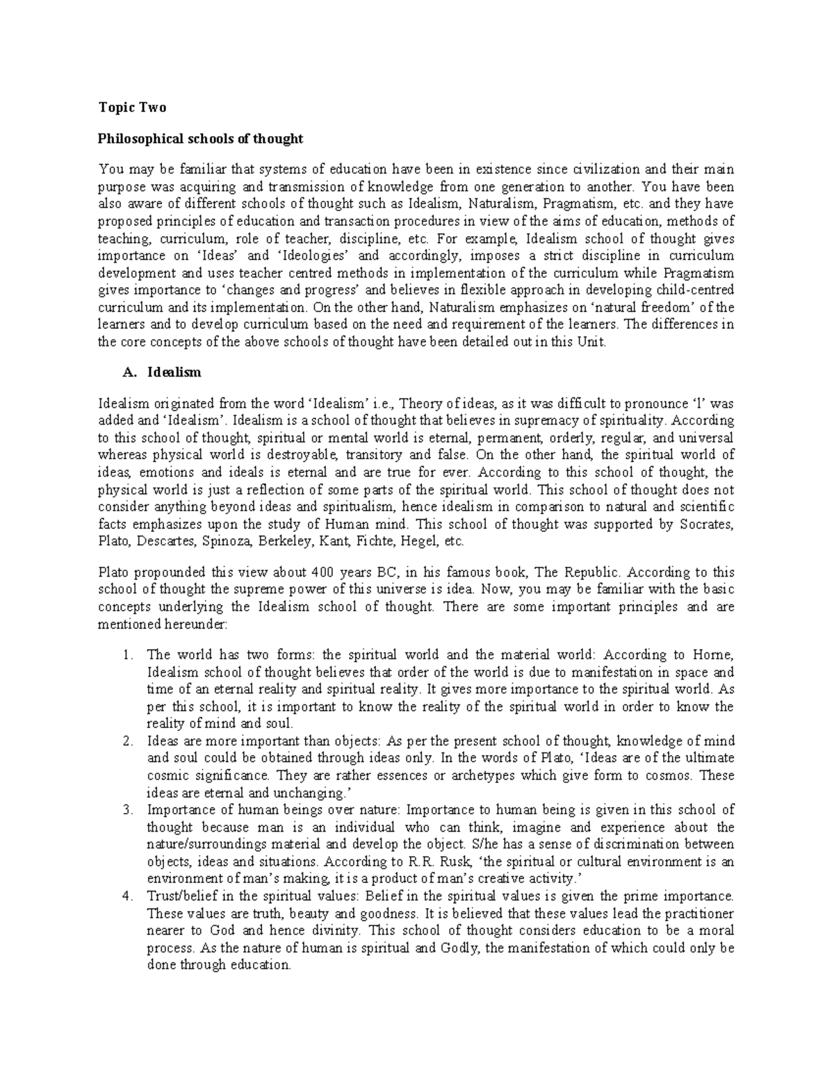 Topic 2: Philosophical Schools of Thought in Education (045324) - Studocu