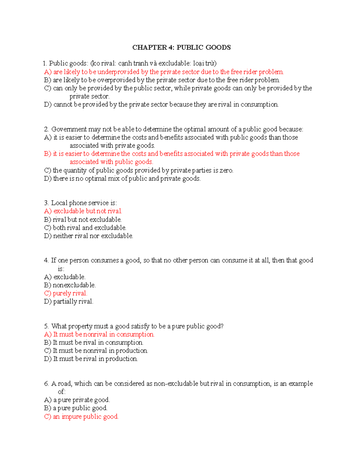 CHAPTER 4: PUBLIC GOODS - QUIZ FOR STUDENTS 2025 - Studocu