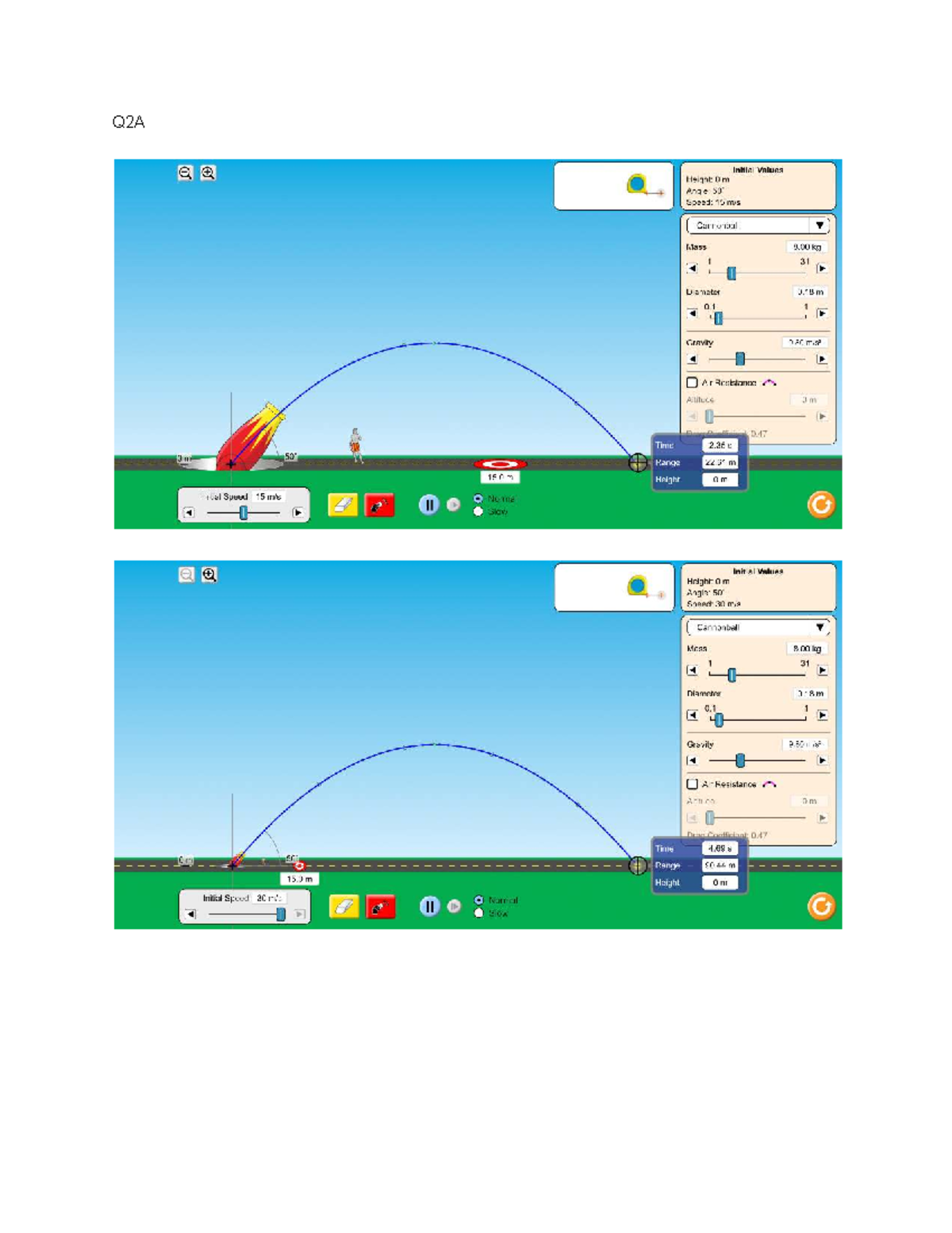 Projectile Motion Analysis: Q2A-Q2D Initial Values and Results - Studocu