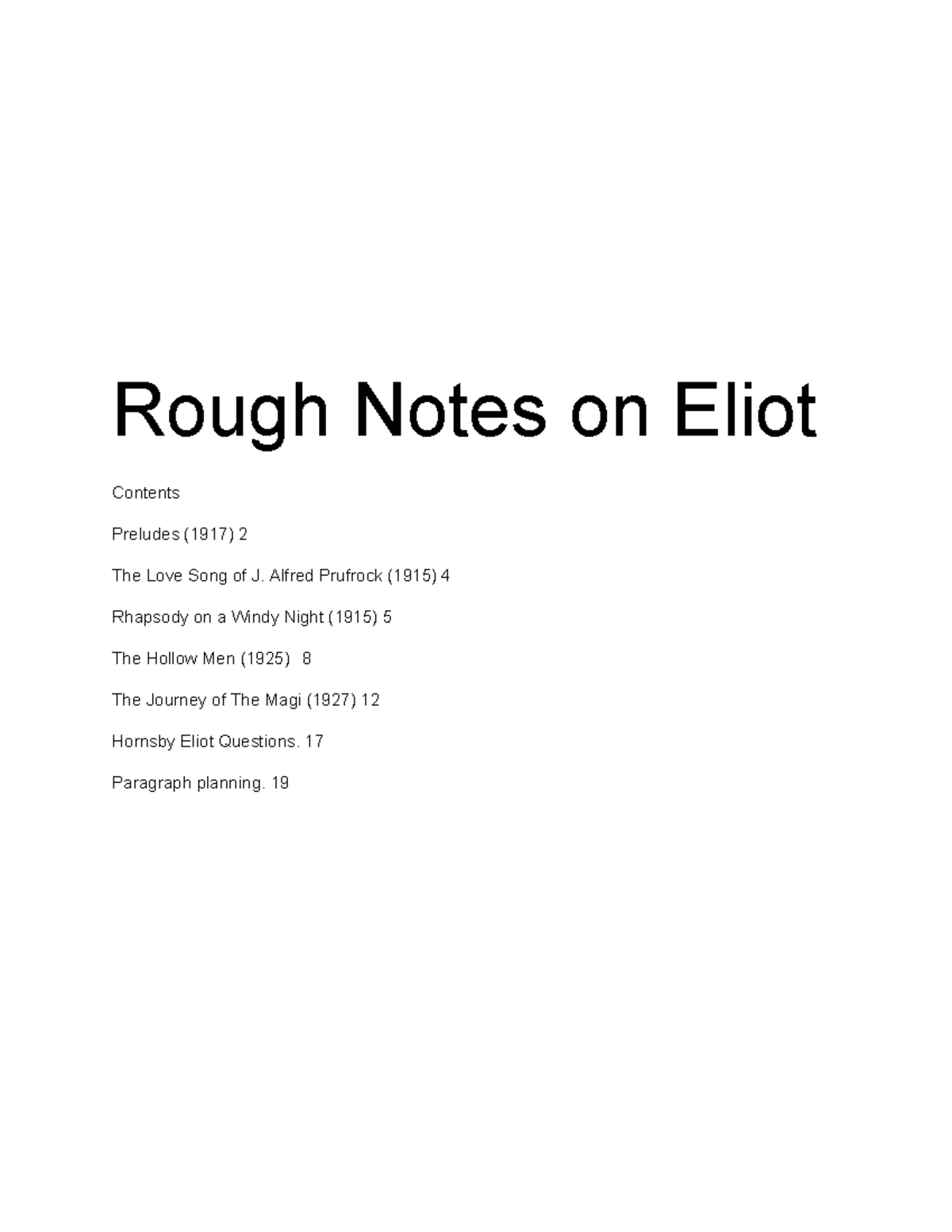 Eliot Poetry Analysis Notes: Preludes, Prufrock, Rhapsody, and More ...