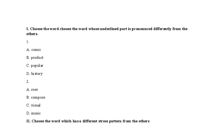 Test TA8 - Pronunciation and Stress Patterns Quiz - Studocu