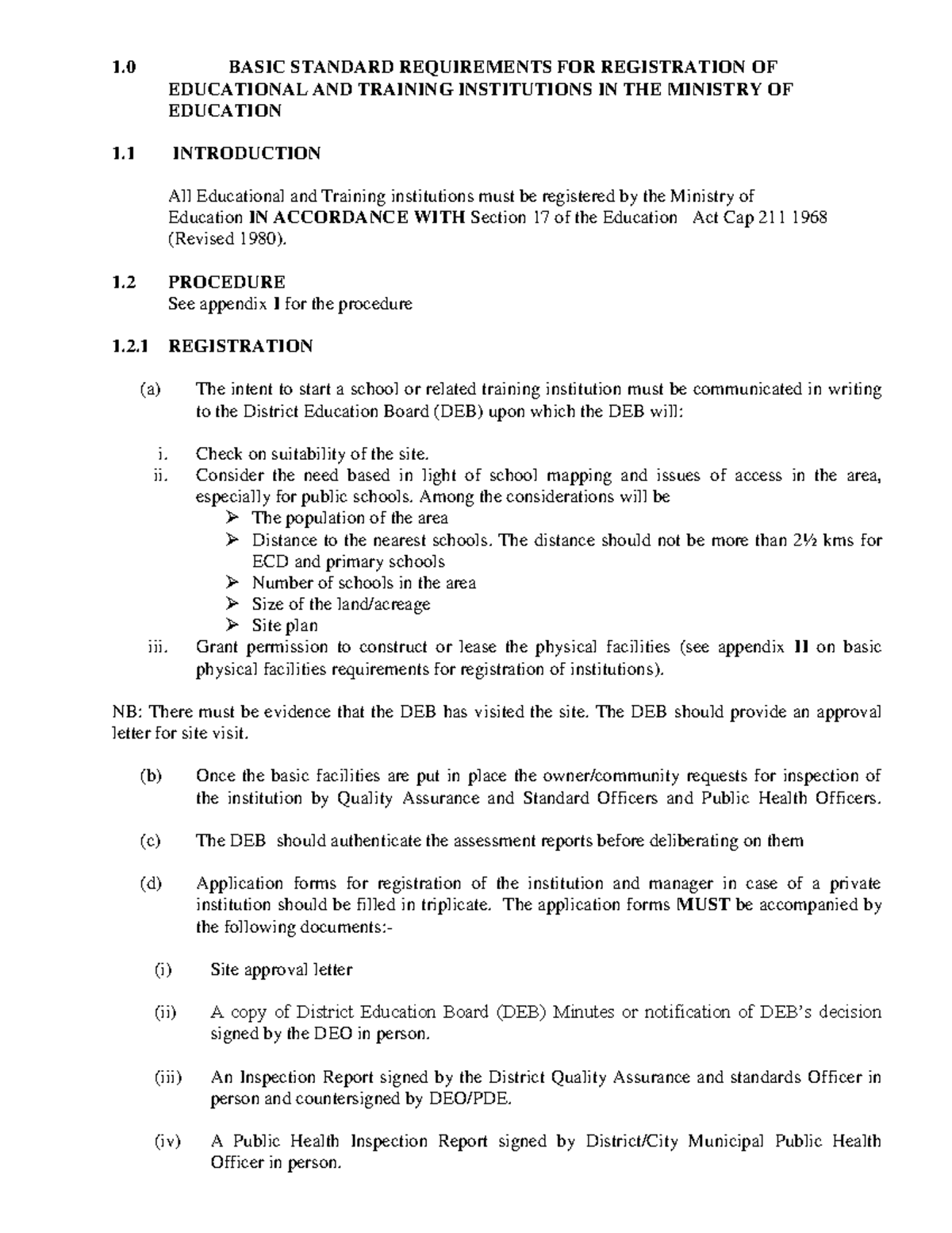 Basic Standard Requirements for Educational Institutions Registration ...