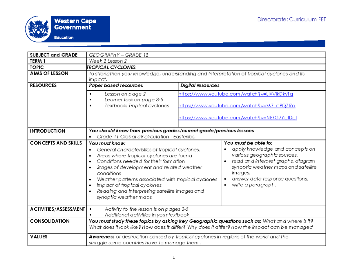 Geography Grade 12 Term 1 Week 2 2021 - 1 Directorate: Curriculum FET ...