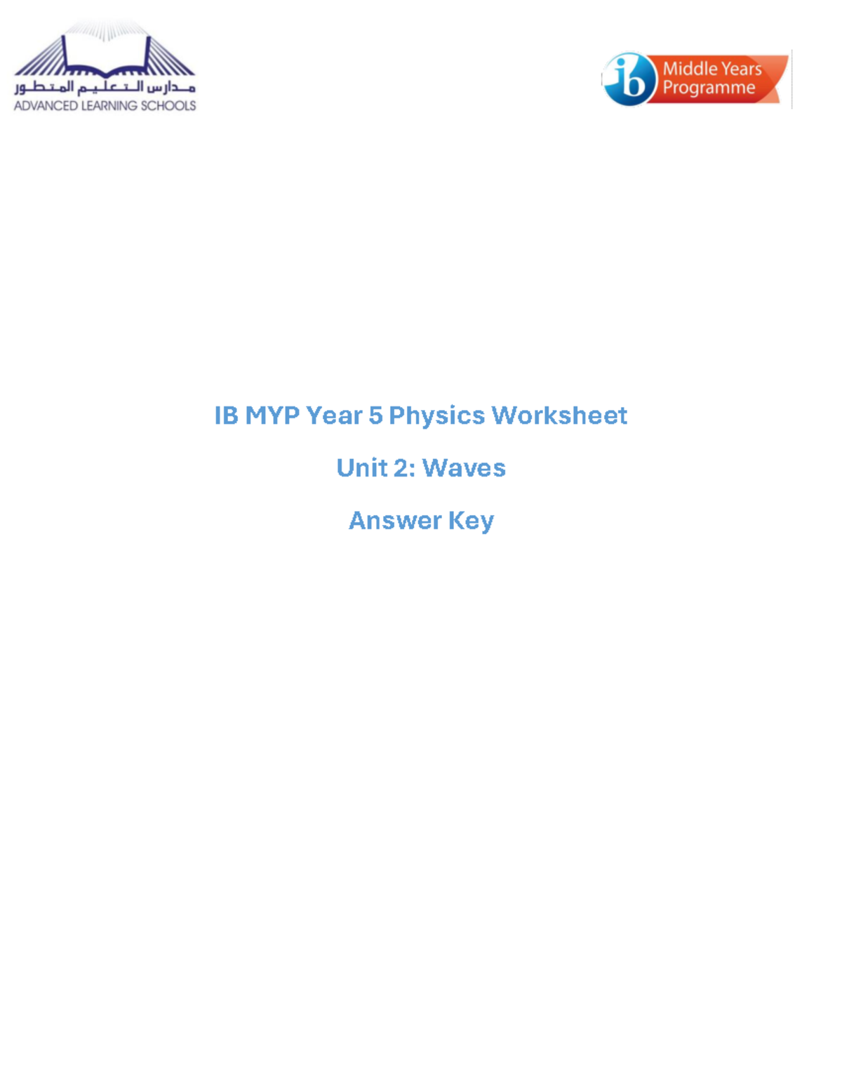 MYP 5 Physics Worksheet 1 Waves Answer Key & Concepts - Studocu