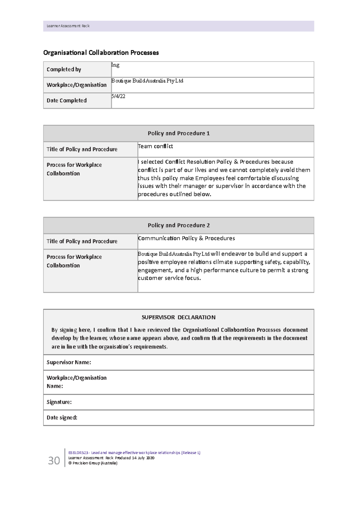 BSBLDR523 Practical Assessment Task 1.1: Org Collaboration Processes - Studocu