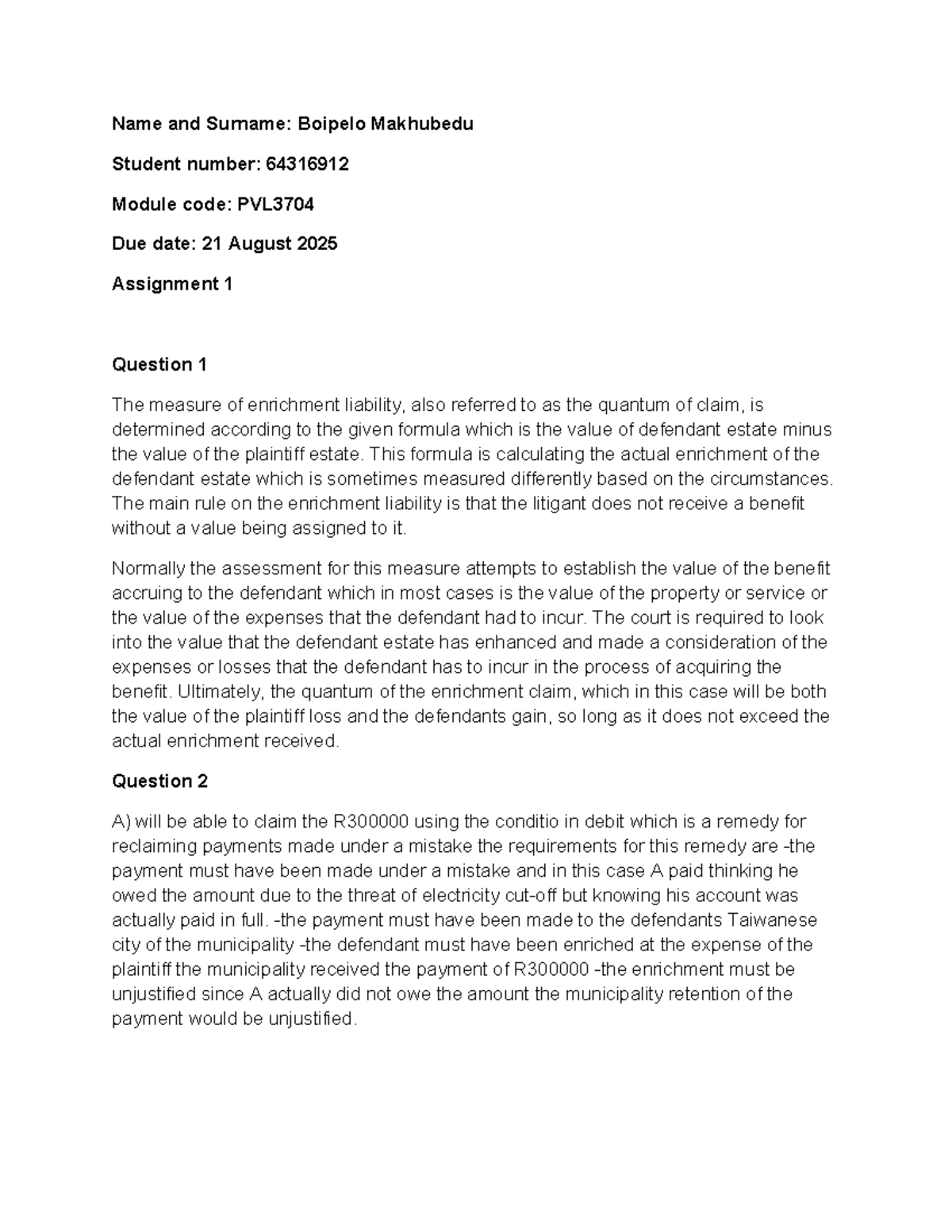 PVL3704 Assignment 1 - Enrichment Liability Analysis - Studocu
